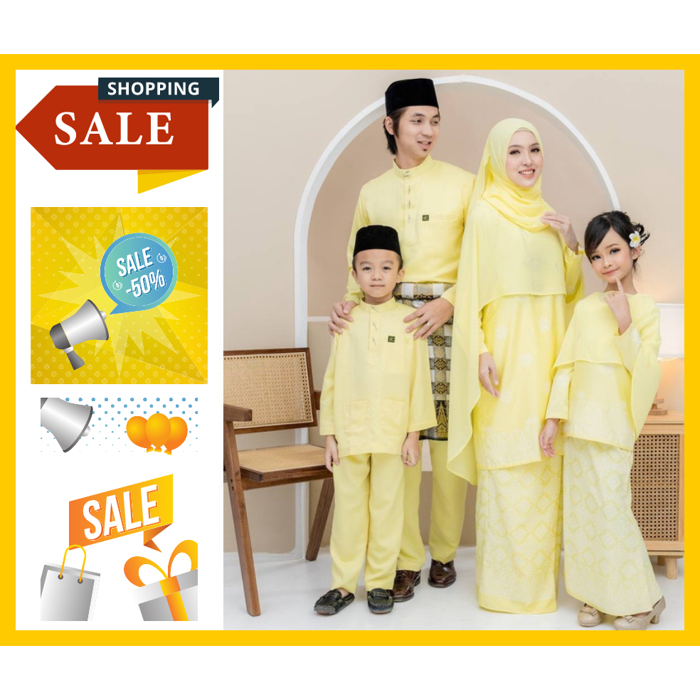 (SOFT YELLOW)SET FAMILY QUEEN LATEEFA SONGKET TABUR KURUNG IBU ANAK BAJU MELAYU CEKAK MUSANG ...