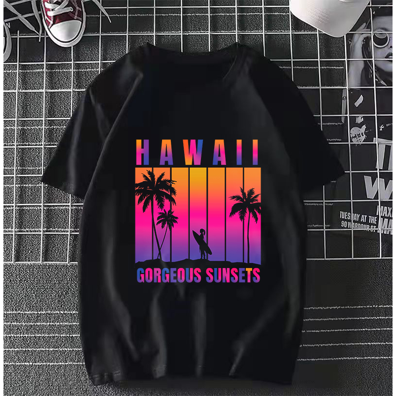 Hawaii sunsets baju perempuan women men 100%cotton tshirt lengan pendek ...