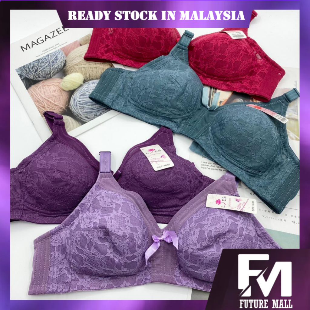 Bra Plus Size Wireless Bra Full Cup C/D Cup Lace Bra Baju Dalam Plus ...