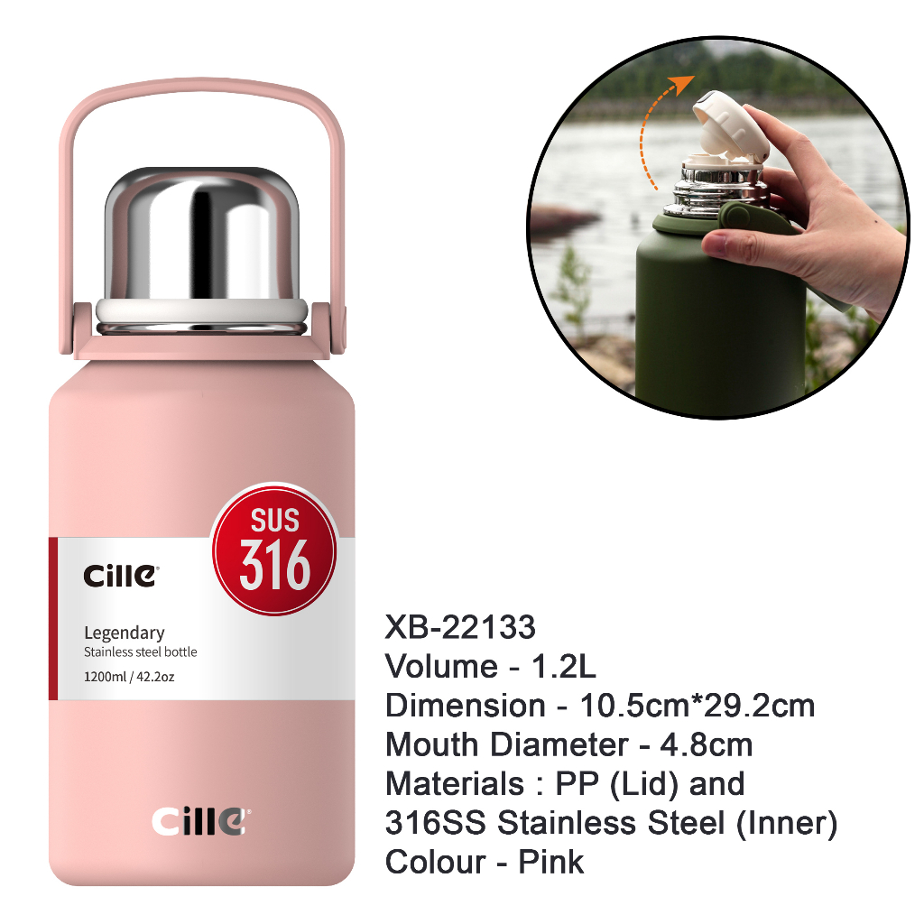 Cille 900ml/1.2L/1.6L/2L Cup Cap 316SS/Ceramic Liner 304SS Stainless Steel Vacuum Flask Thermos ...