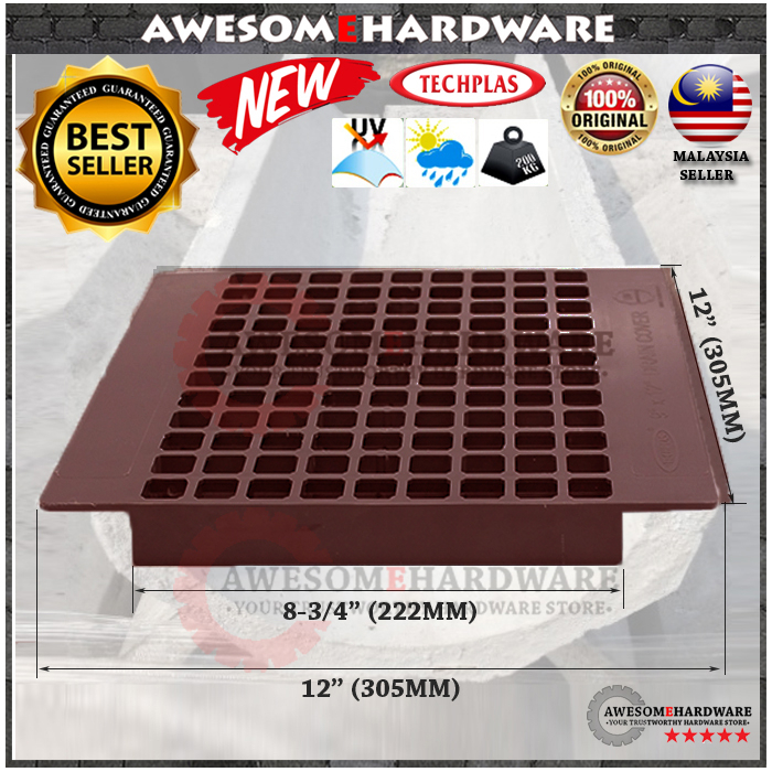 (BROWN) TECHPLAS 5119 9"x12" UV PROTECT PVC BROWN DRAIN COVER PENUTUP ...