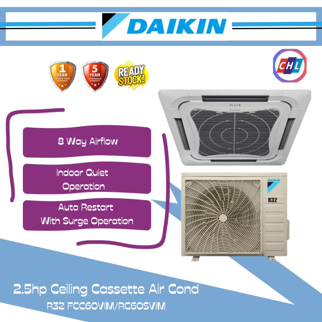 DAIKIN (Smart Wifi)(Send By Lorry)(2.5HP) CEILING CASSETTE AIR COND R32 ...