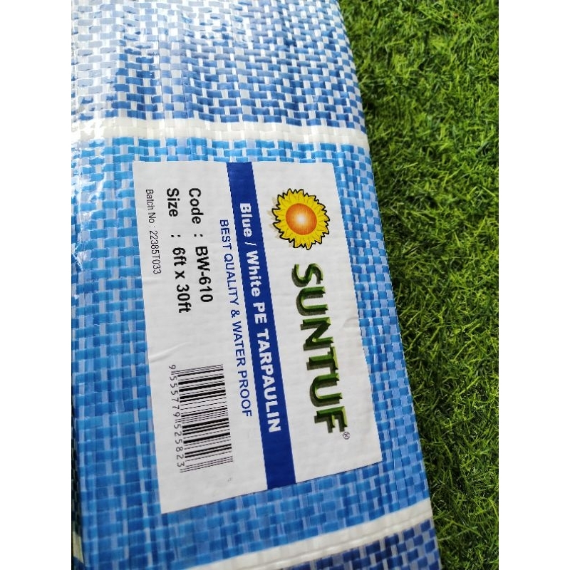 6 kaki x 30 kaki Blue/white Canves PE Taupaulin waterproof / Biru/putih ...