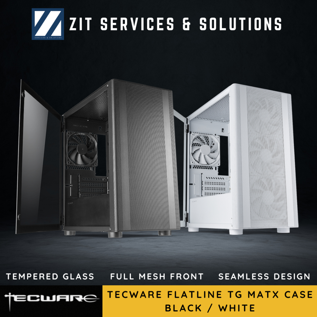Tecware Flatline TG MATX Case Black / White F Series Mini-Tower Case ...
