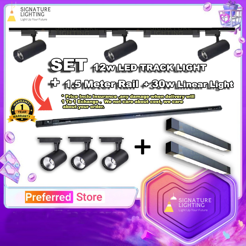 [ Set ]Track light Led 12w + Linear Light 30w With 1.5Meter Rail Track ...