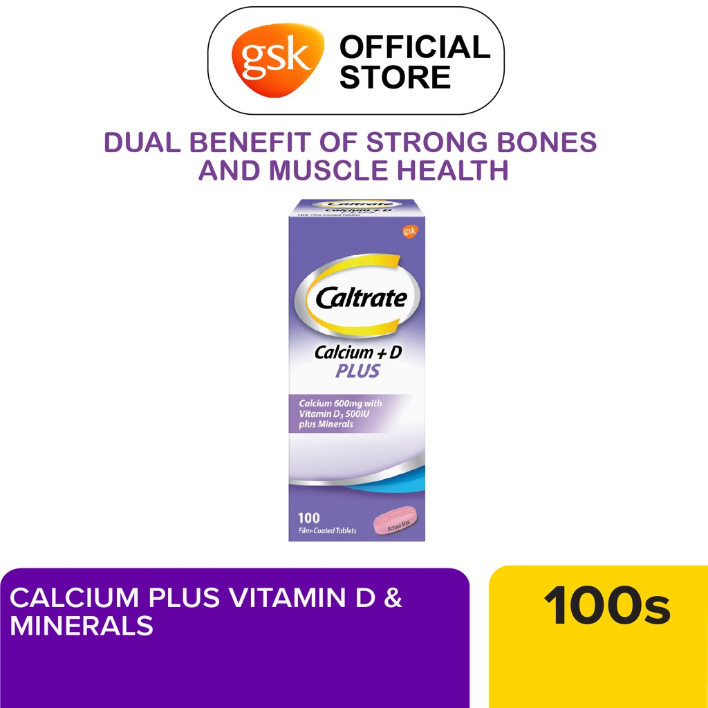 Caltrate 600 Plus Calcium Dietary Supplement 100's For Bone Health With ...