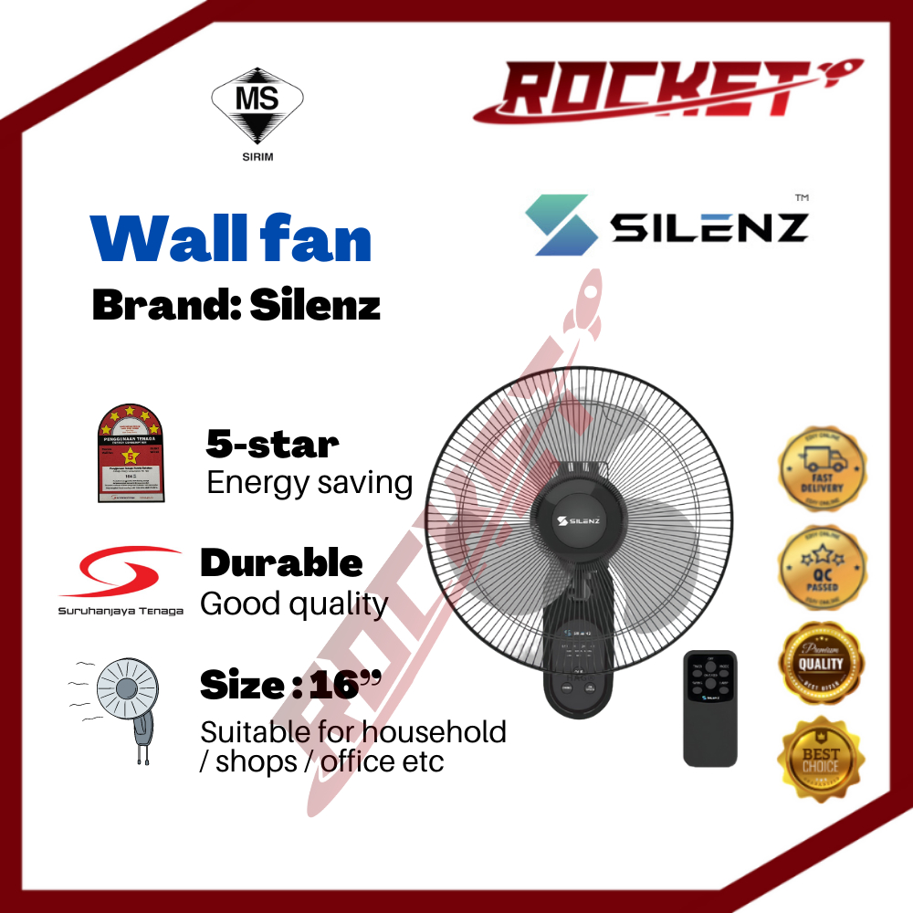 Wall Fan 16 inch Remote Control Silenz WF26R 3 Blades Black Energy ...