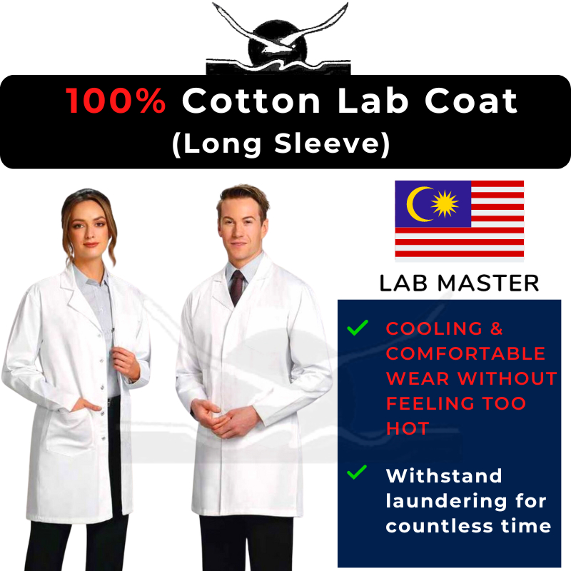 UNISEX 100% Cotton LAB MASTER/MAS Lab Coat Long Sleeve Size S M L Size ...