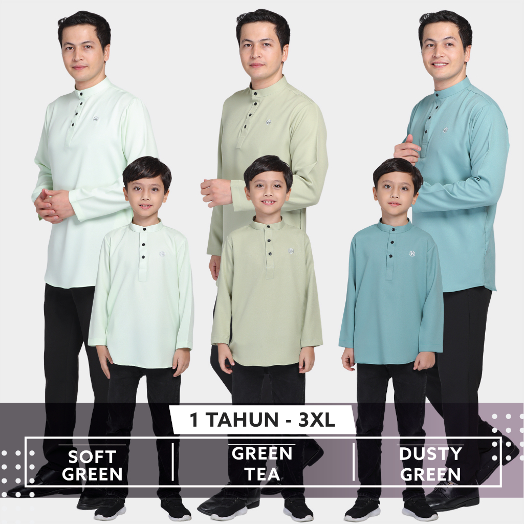 KURTA RAYA MURAH ANAK DAN AYAH (GREEN TEA | SOFT GREEN | DUSTY GREEN ...