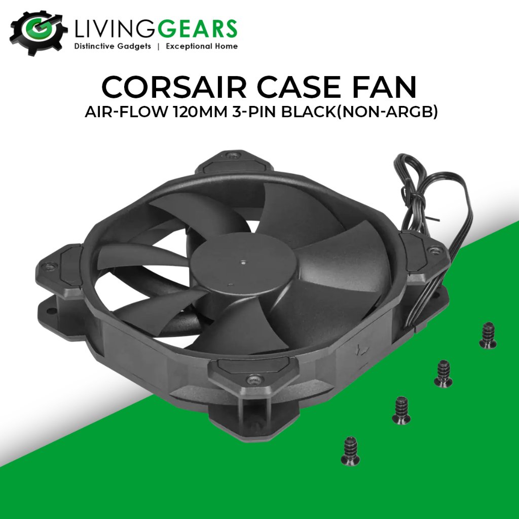Corsair Casing Fan Airflow 120mm 3-pin Fan, Black, 1200 RPM Bulk Pack ...