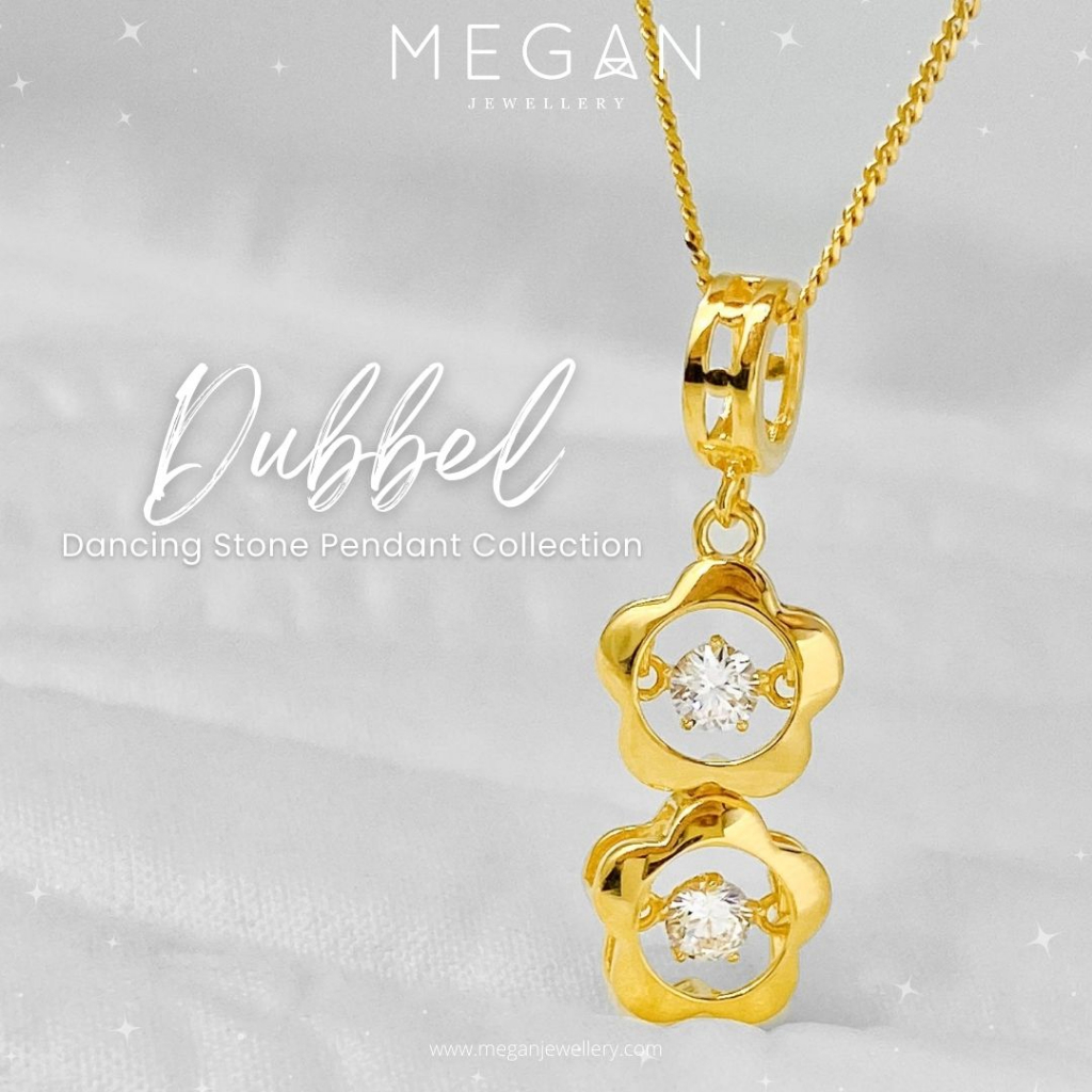 Megan Jewellery Dubbel Dancing Stone Pendant Collection Emas 916 ...