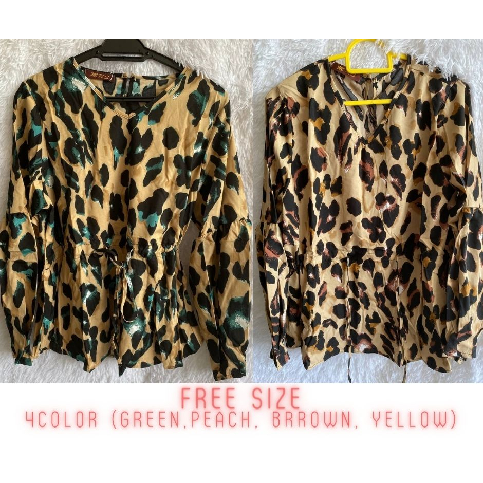 Baju Blaus Perempuan Wanita Corak Leopard Free Size Women Muslimah ...