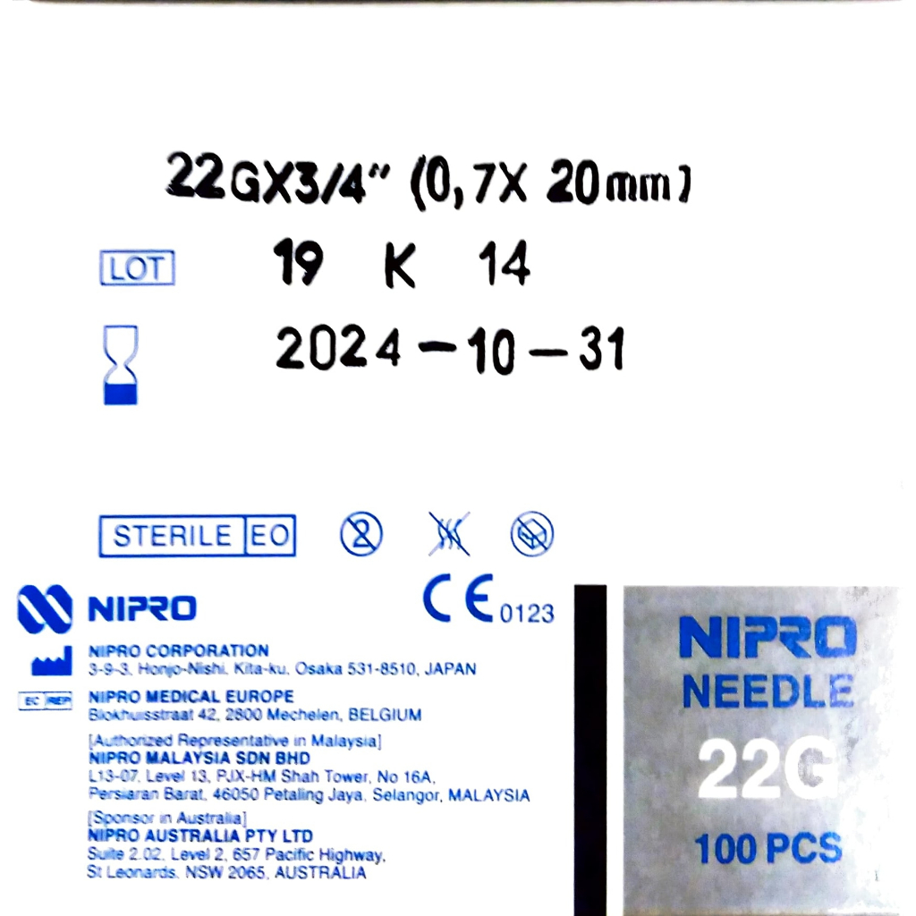 NIPRO NEEDLE 22G X 3/4 INCH 100PCS/BOX -10BOXES/PACK EXPIRY 2026 | Shopee Malaysia
