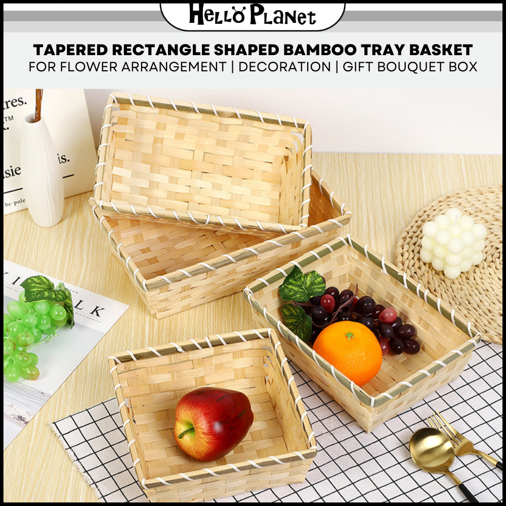 [READY STOCK] Tapered Rectangle Shaped Bamboo Tray Basket For Flower ...