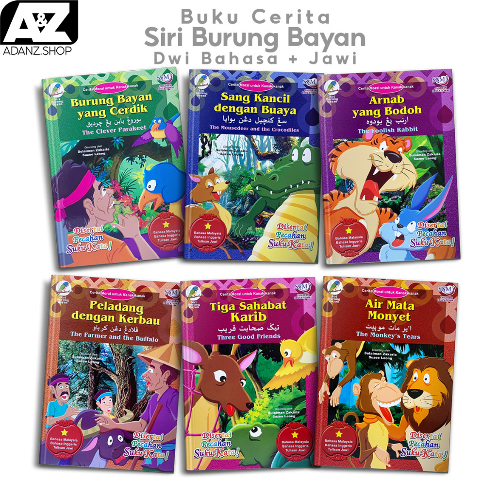 Buku Cerita Moral untuk Kanak-kanak Siri Burung Bayan Bahasa Malaysia, Inggeris dan Tulisan Jawi ...