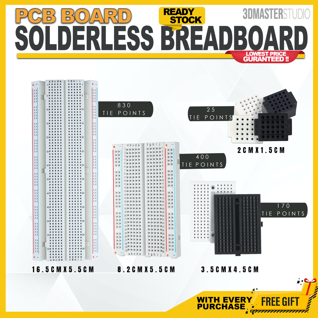 MB102 Solderless Mini Small Medium Large Breadboard 25 | 170 | 400 | 830 Holes Dupont Jumper ...