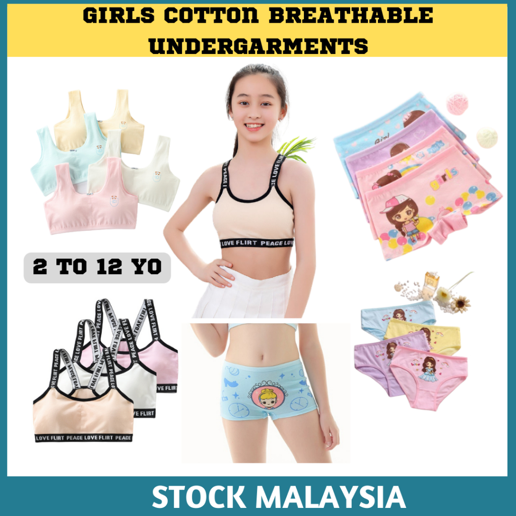 Stock Malaysia Premium Quality Bra Training Bra Anti Slip Sport Bra Underwear Girl Panties (2-12 ...