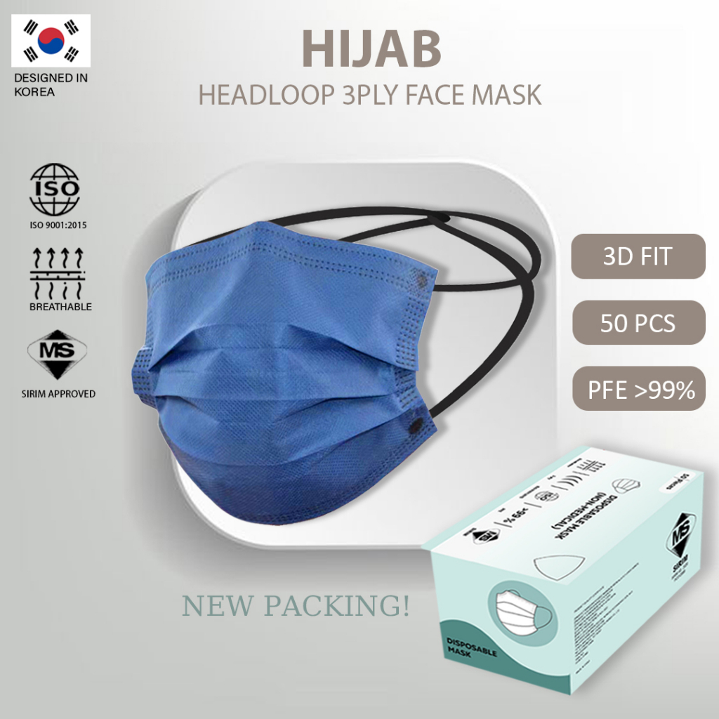50pcs Mask 3ply Face Mask Hijab Mask Headloop & Earloop Mask Adult Face ...