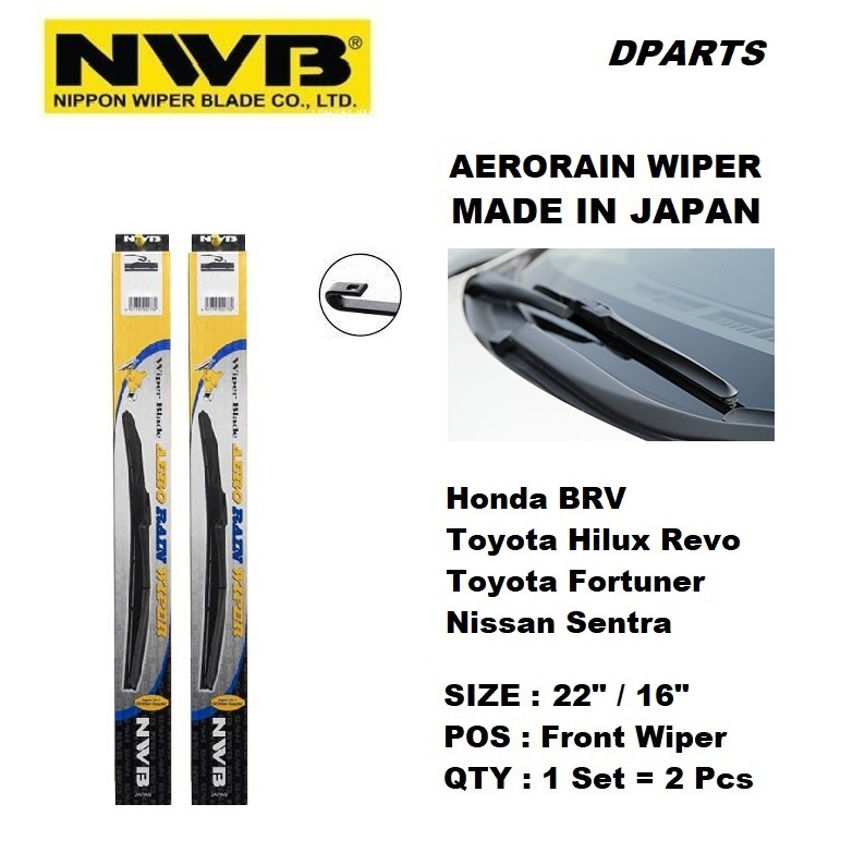 NWB Aerorain Wiper Blade ( 22"/16" ) Toyota Fortuner/ Nissan Sentra ...