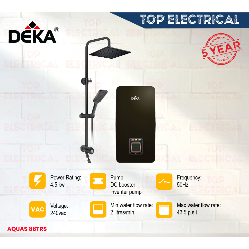 {AUTHORISED DEALER} DEKA WATER HEATER AQUAS 88 TRS (BLACK RAIN SHOWER ...