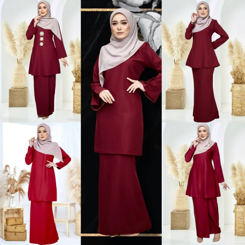 (S - 5XL) MAROON KURUNG PLAIN PLUS SIZE SEDONDON BRIDESMAID KENDURI ...
