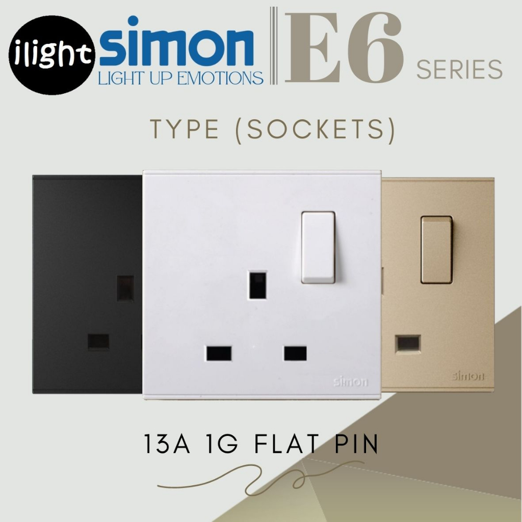 Simon E6 Series Switches & Socket Outlet | Black, Champagne, White ...