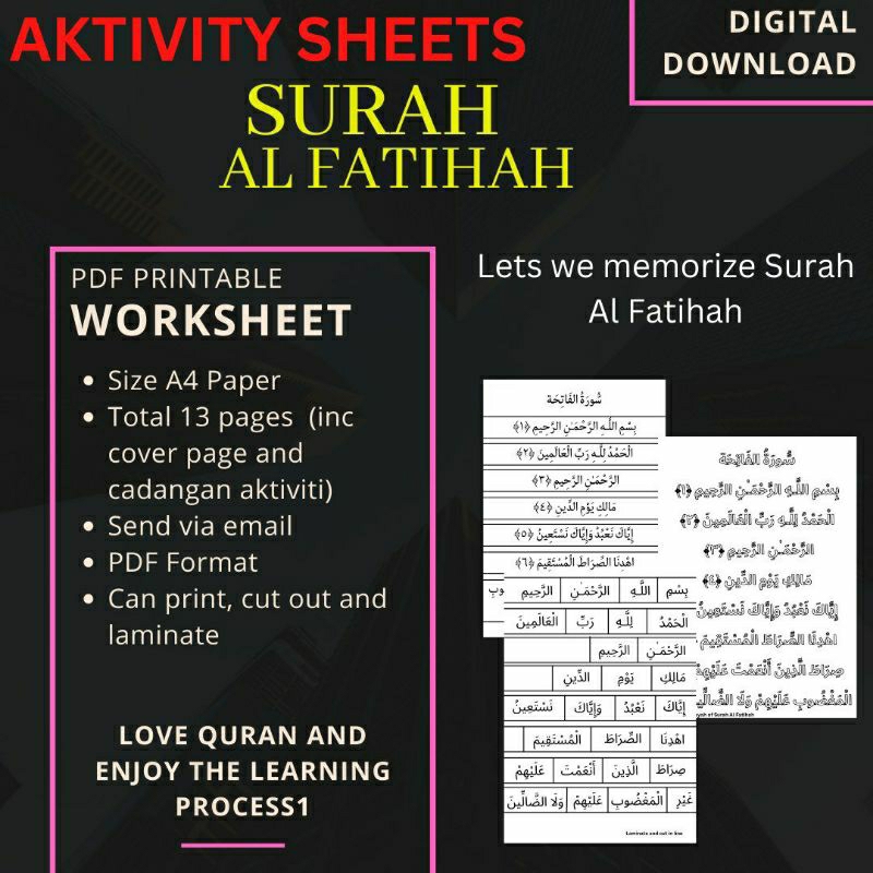 Surah Al Fatihah Aktivity Sheets / Mudah Hafal Sambil Beraktiviti / Al ...