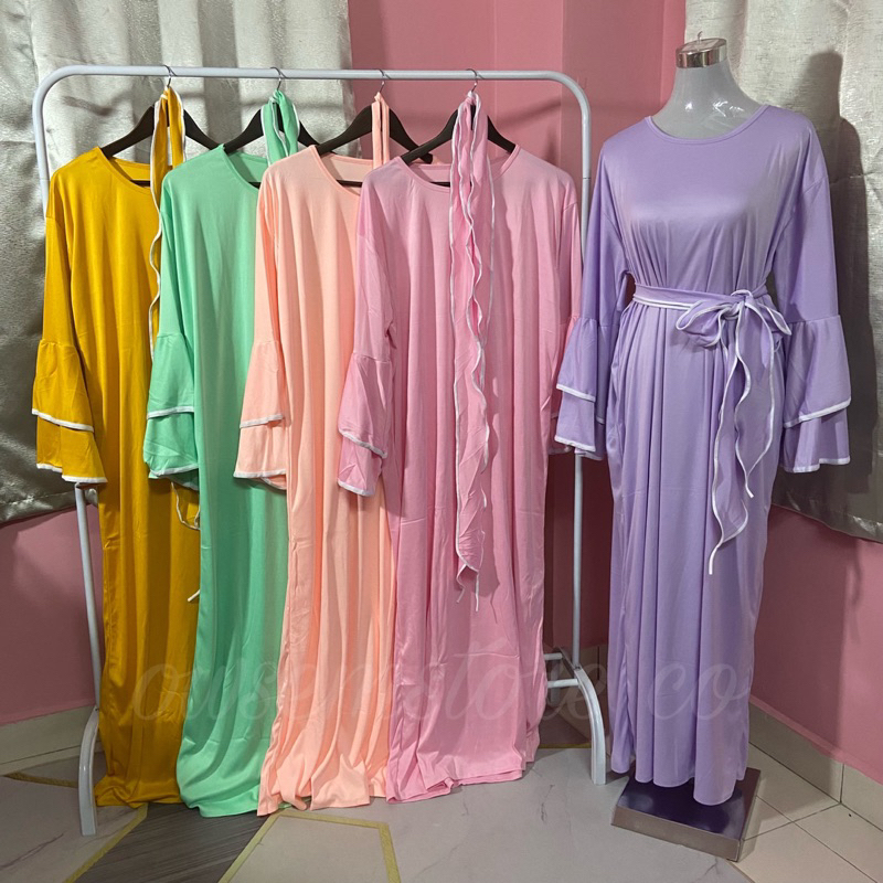 Dress Anggun lycra premium / dress labuh tangan kembang / jubah plain ...