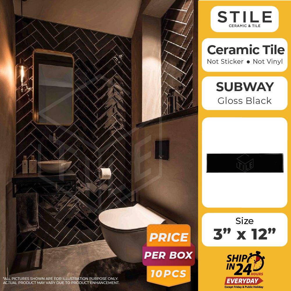 [REAL TILE] 10 PCS SUBWAY BLACK MOSAIC TILES /MOZEK/CERAMIC TILES/MOZEK ...
