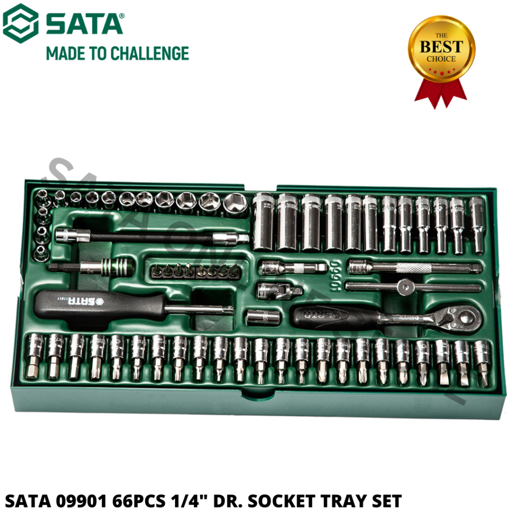 SATA 09901 66PCS 1/4" DR. SOCKET TRAY SET / SOCKET SET / RATCHET ...