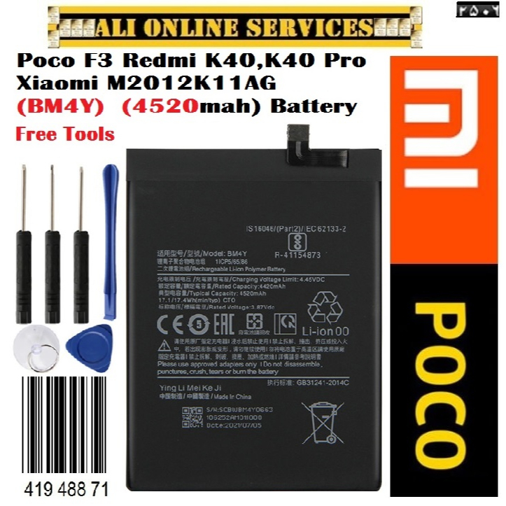 Poco F3 Redmi K40,K40 Pro K40Pro + Plus BM4Y Xiaomi M2012K11AG 4520mAh Battery Bateri Batery ...