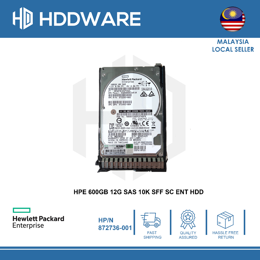 HPE 600GB 12G SAS 2.5 10K SFF SC ENT HDD // 872477-B21 // 872736-001 ...
