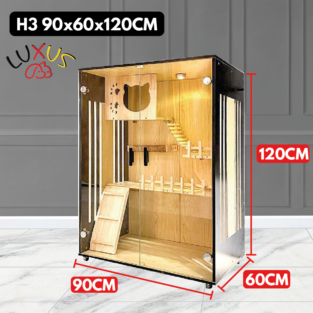 Cat cage villa Cat House Large Rumah Kucing besar tempered glass solid ...