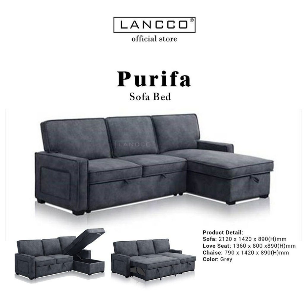 LANCCO 3 Seater Sofa Set L Shape Sofa Multifunctional Sofa Bed Storage Box Linen Fabric Sofa ...