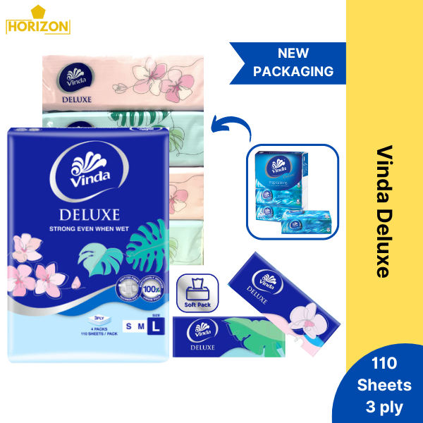 Vinda Deluxe Soft Pack Facial Tissue Large 3ply - 110's x 4 Vinda ...