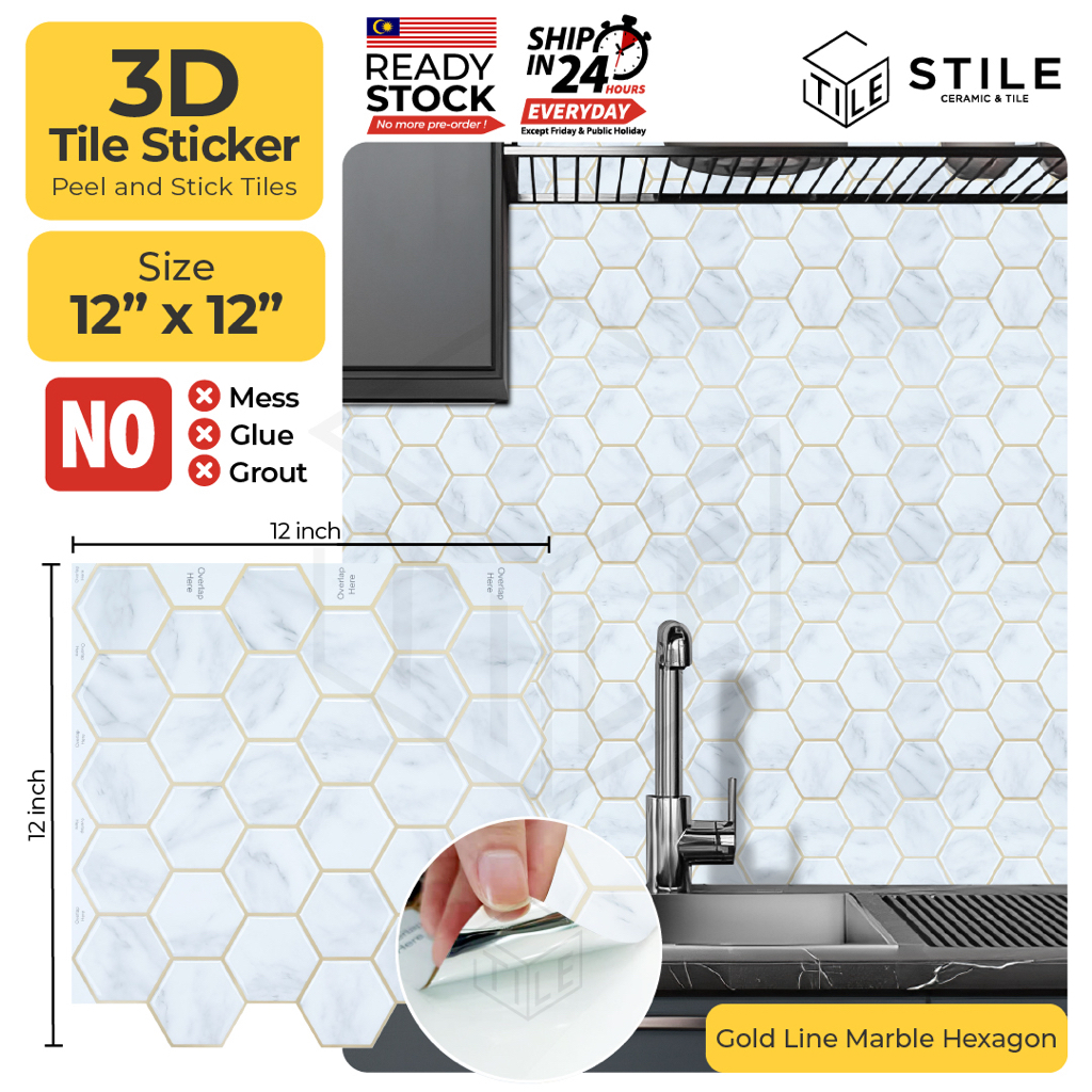 1PCS 3D Tiles Sticker Brick Kitchen Bathroom Wall Tiles Sticker Self ...