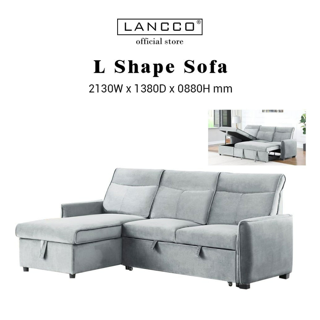 LANCCO 3 Seater Sofa Set L Shape Sofa Multifunctional Sofa Bed Storage Box Linen Fabric Sofa ...