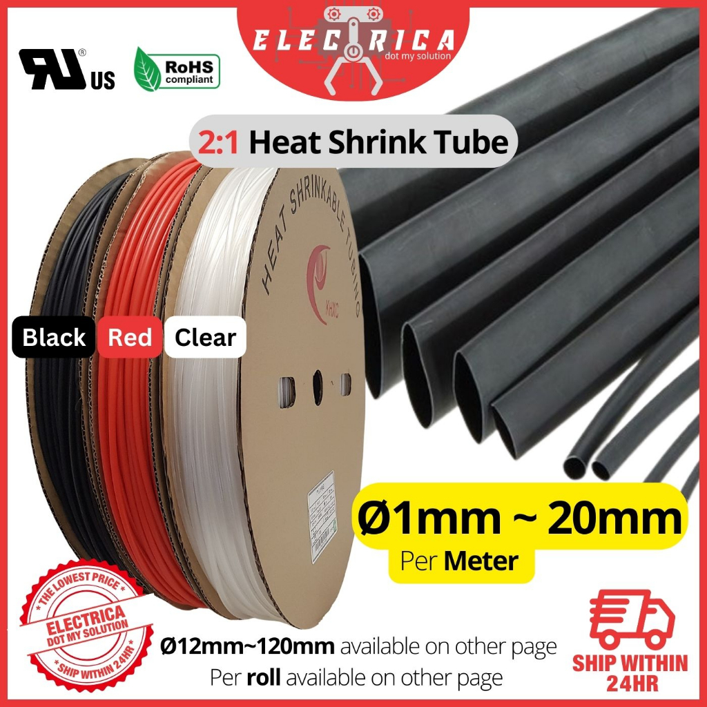 (2:1) BLACK / TRANSPARENT / RED Ø1mm-40mm HEAT SHRINK TUBE INSULATOR ...