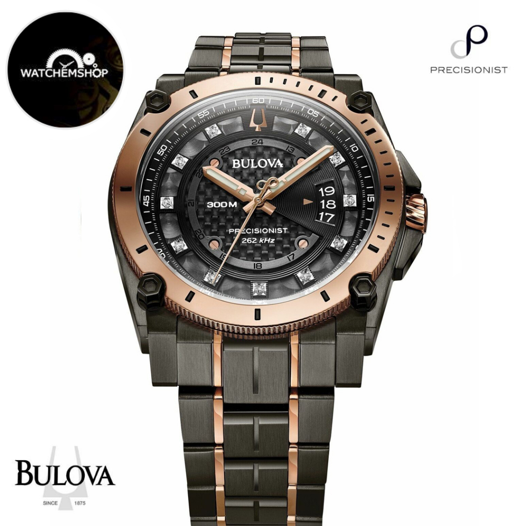 Almost NEW! Bulova Precisionist Gunmetal Diamond Accents Rose Gold ...