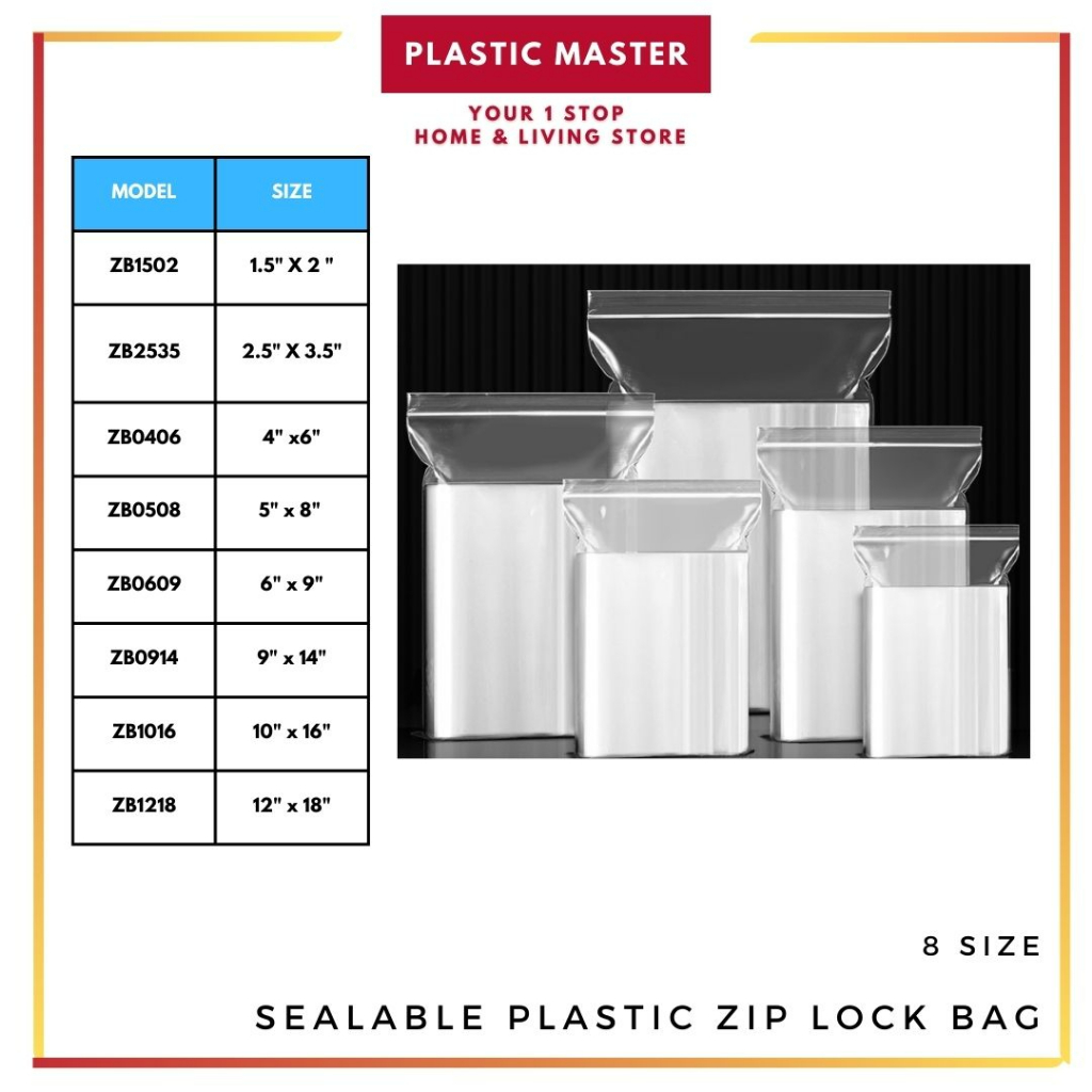 Zip Lock Plastic Bag Multiple Sizes Zip Lock Plastic Bags Transparent ...