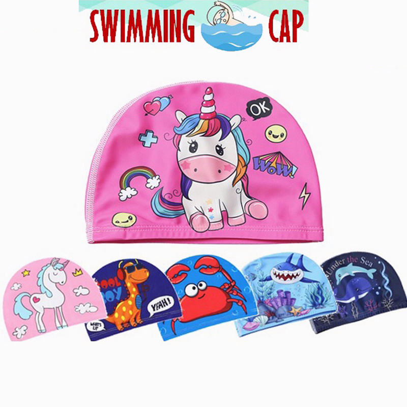 kids swimming cap girl swim cap topi renang kanak-kanak boy swim cap ...