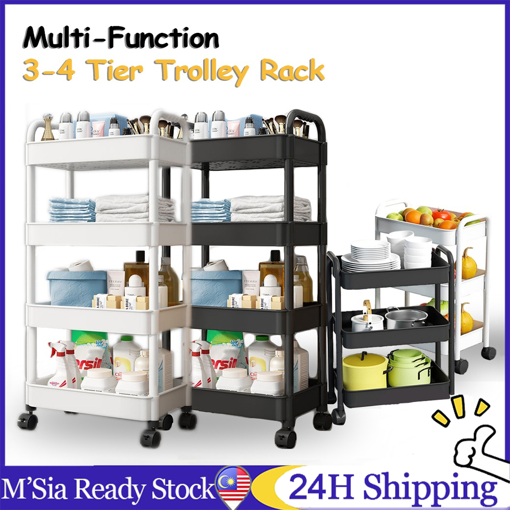 3 Tier Multifunction Storage Trolley Rack Office Shelves With Plastic ...