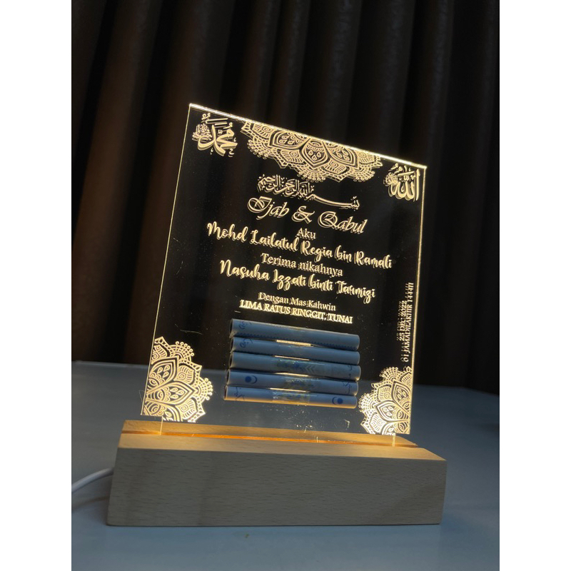 Acrylic Plate (Include LED Light) Engrave Aku Terima Nikah / Ijab ...