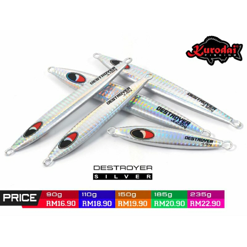 Jig 90g / 110g / 150g / 185g / 235g - Handmade Jigging Lure Kurodai DESTROYER Silver | Shopee ...