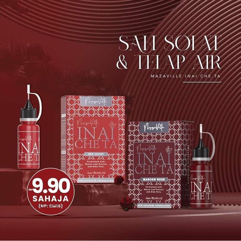 MAZAVILLE Inai Che Ta Henna Maroon Rose Merah Red Halal Suci Sah Solat Wuduk Original Ori HQ ...