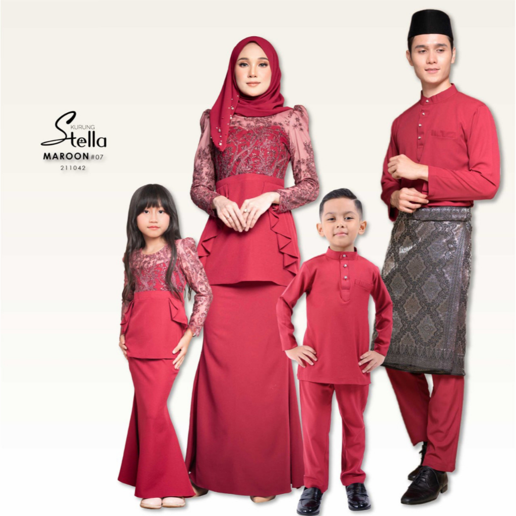 Terbaru Baju Raya 2023 | STELLA | MAROON | Sedondon Family Baju Melayu ...