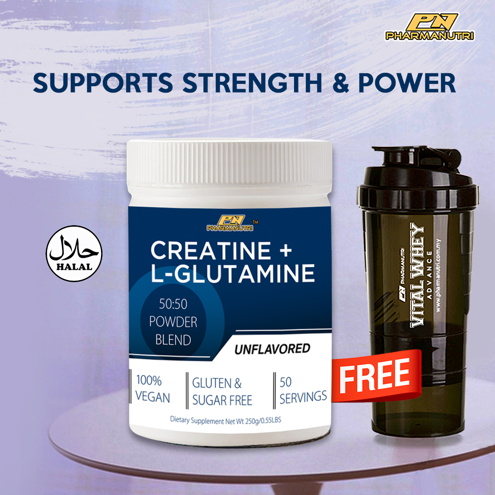 Pharmanutri Creatine Monohydrate + Glutamine 250 g (50 serving) 2 in 1 ...
