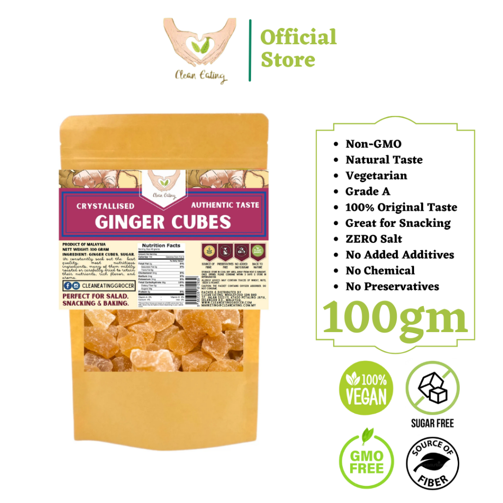 Clean Eating Dried Crystallised Ginger Cube / Candied Ginger 100g ...