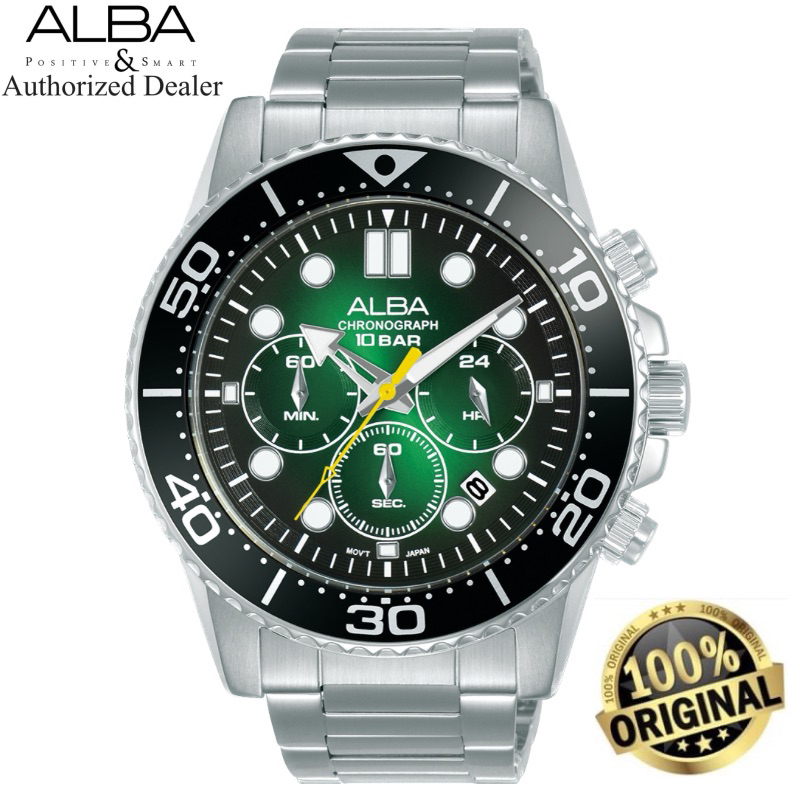 (Official Warranty) Alba Active Quartz Chronograph Green Dial Stainless ...