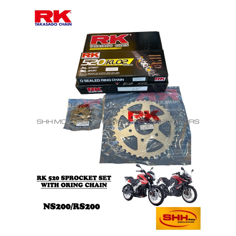 RKM 520 NS200 RS200 PULSAR SPROCKET SET WITH ORING CHAIN 💯 ORINGAL ...